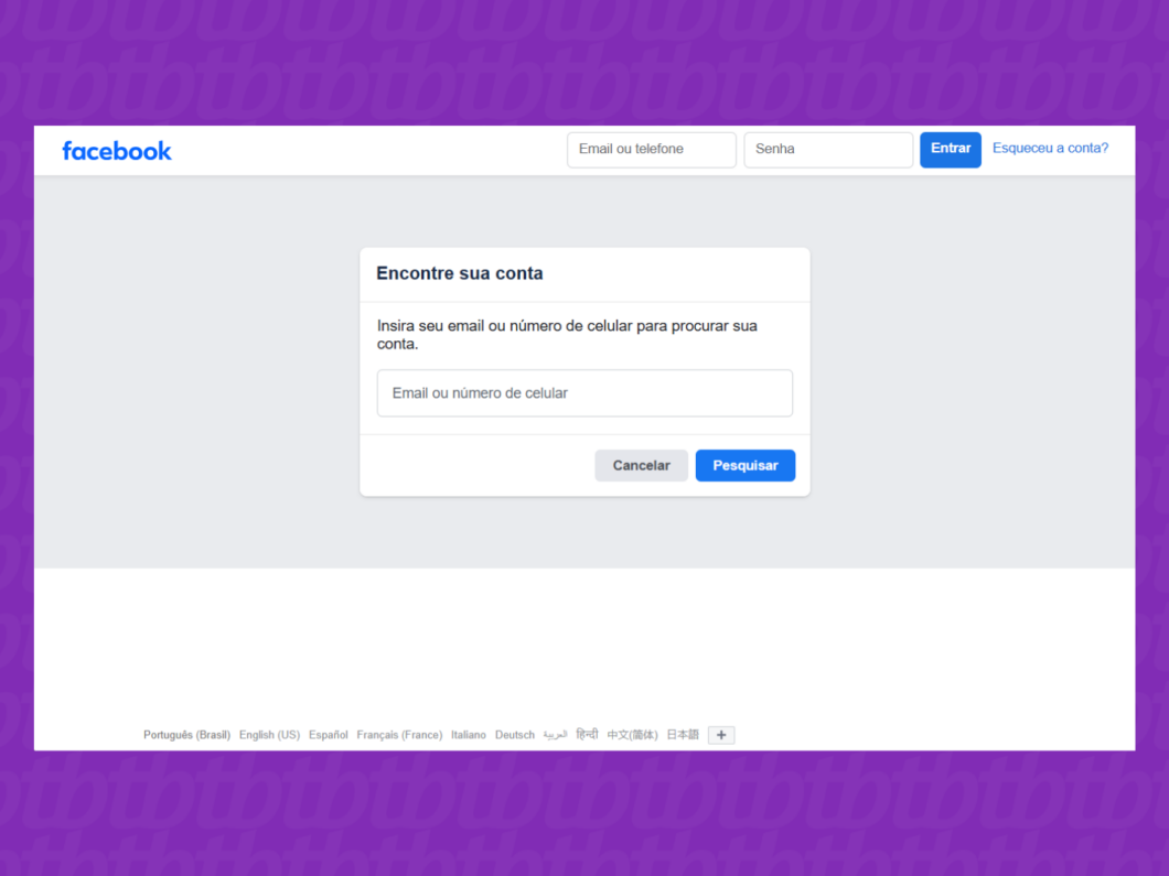 Como recuperar uma conta do Facebook pelo nome ou número de celular - GA Suporte Tech